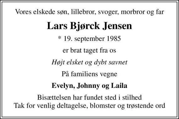 Lars Bjørck Jensen | Dødsannoncer i Danmark