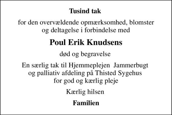 Poul Erik Knudsen | Dødsannoncer i Danmark