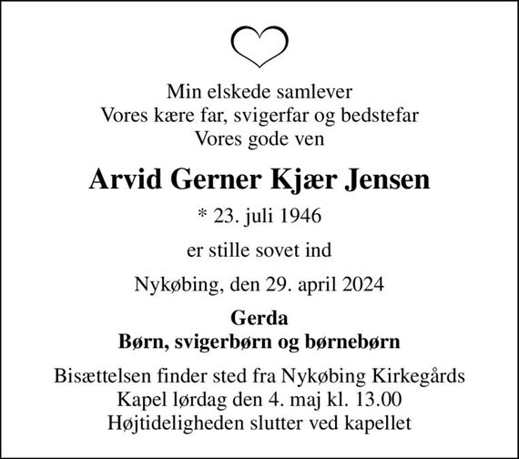 Arvid Gerner Kjær Jensen | Dødsannoncer i Danmark