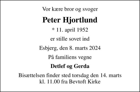 Peter Hjortlund | Dødsannoncer i Danmark
