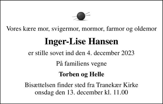 Inger-Lise Hansen | Dødsannoncer i Danmark