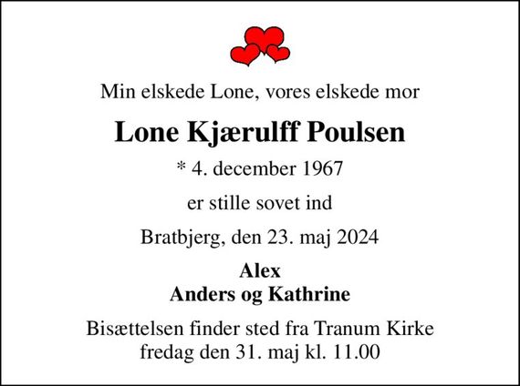 Lone Kjærulff Poulsen | Dødsannoncer i Danmark