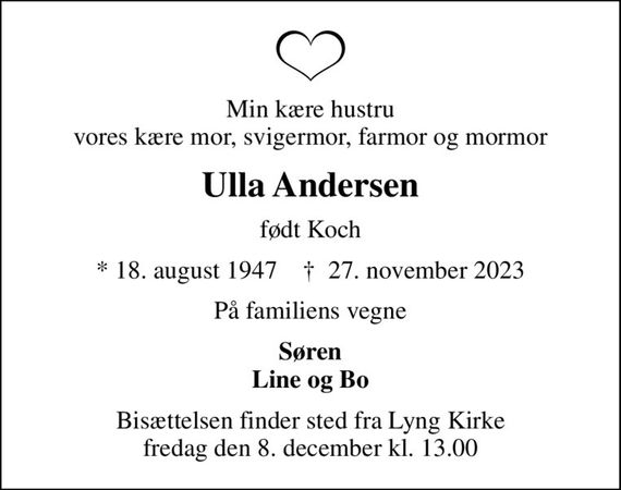 Ulla Andersen | Dødsannoncer i Danmark