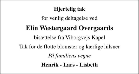 Elin Westergaard Overgaard | Dødsannoncer i Danmark