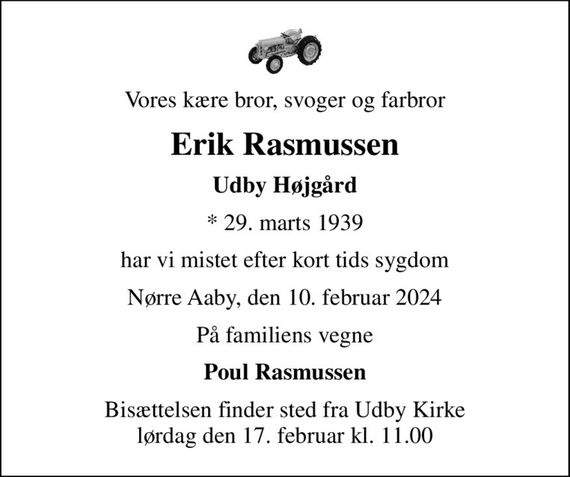 Erik Rasmussen | Dødsannoncer i Danmark