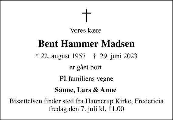 Bent Hammer Madsen | Dødsannoncer i Danmark