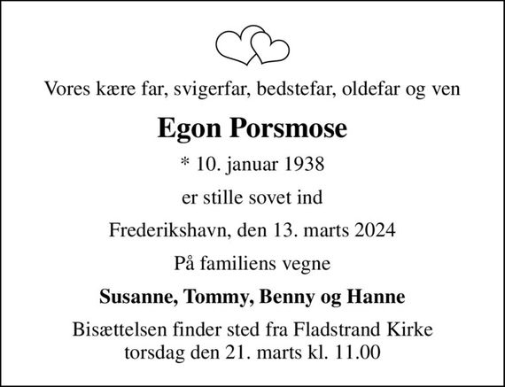 Egon Porsmose | Dødsannoncer i Danmark