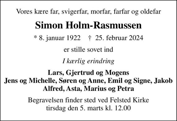 Simon Holm-Rasmussen | Dødsannoncer i Danmark