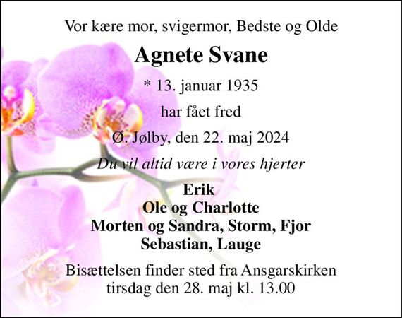Agnethe Svane | Dødsannoncer i Danmark