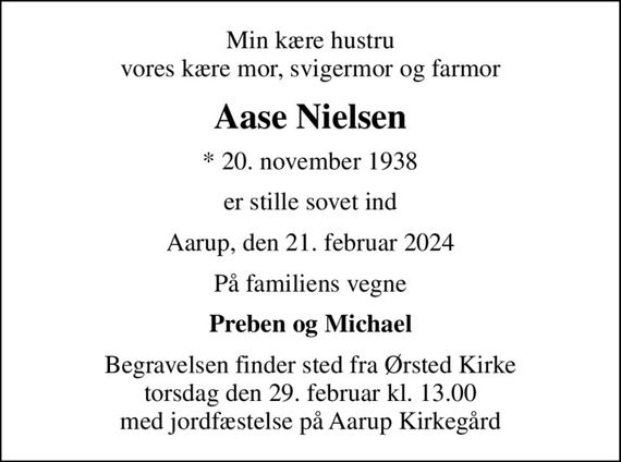 Aase Nielsen | Dødsannoncer i Danmark