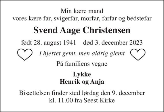 Svend Aage Christensen | Dødsannoncer i Danmark