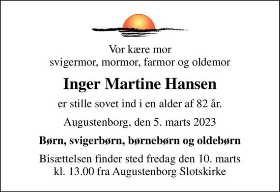 Inger Martine Hansen | Dødsannoncer i Danmark