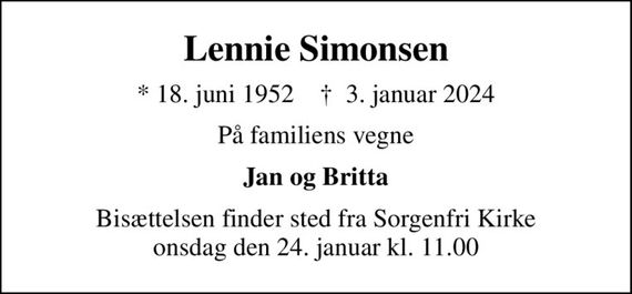 Lennie Simonsen | Dødsannoncer i Danmark