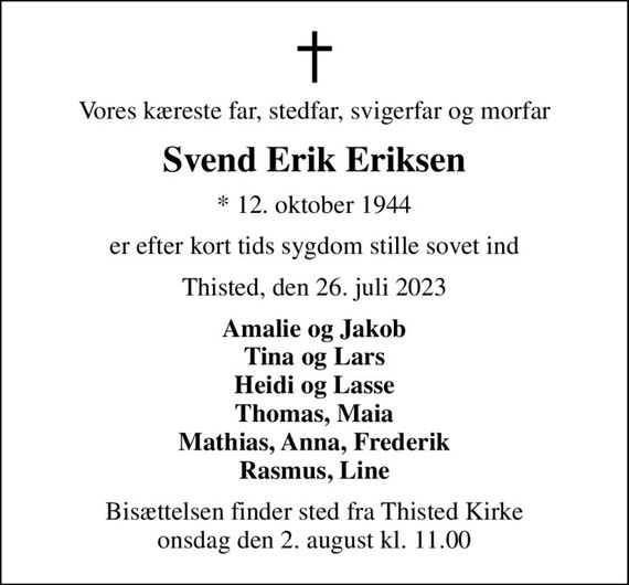 Svend Erik Eriksen | Dødsannoncer i Danmark