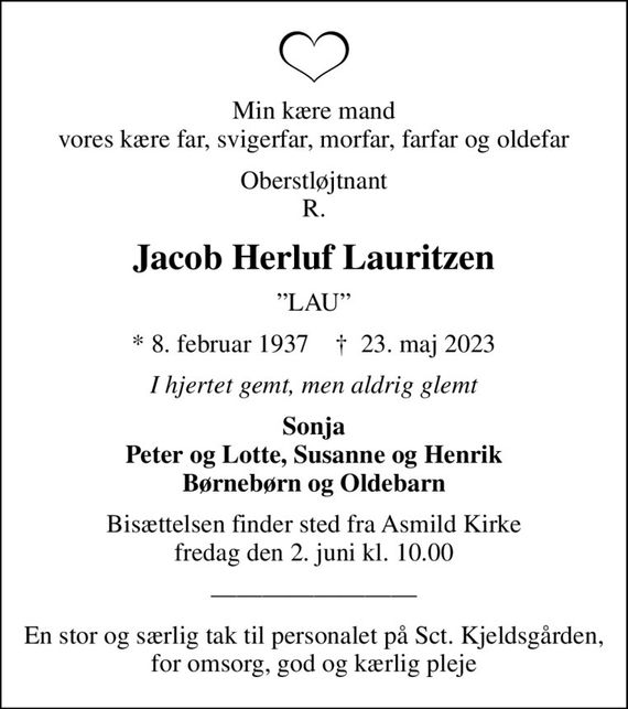Jacob Herluf Lauritzen | Dødsannoncer i Danmark