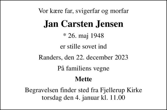 Jan Carsten Jensen | Dødsannoncer i Danmark