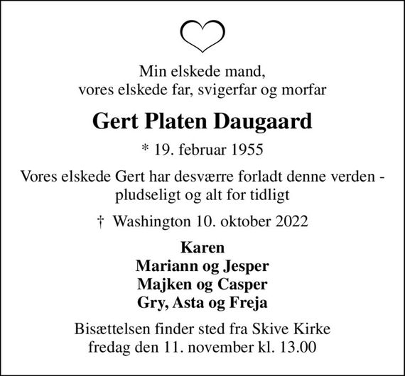 Gert Platen Daugaard | Dødsannoncer i Danmark