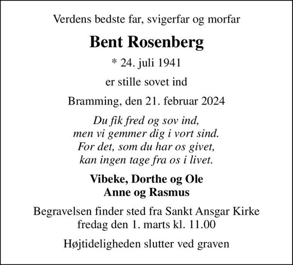 Bent Rosenberg | Dødsannoncer i Danmark