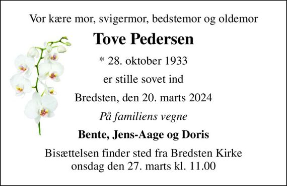 Tove Marie Pedersen | Dødsannoncer i Danmark