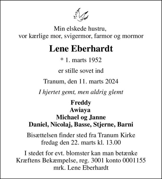 Lene Eberhardt | Dødsannoncer i Danmark