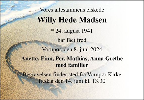 Willy Hede Madsen | Dødsannoncer i Danmark