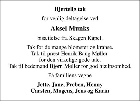 Aksel Munk | Dødsannoncer i Danmark