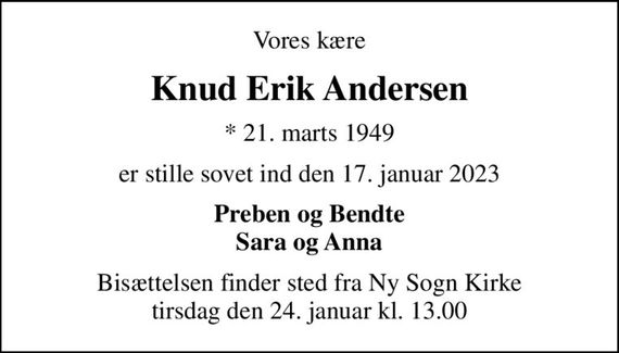 Knud Erik Andersen | Dødsannoncer i Danmark