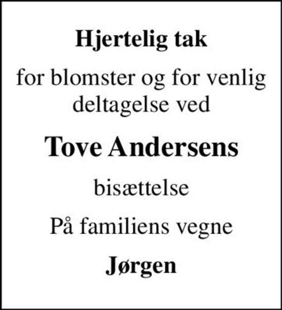 Tove Ingrid Andersen | Dødsannoncer i Danmark