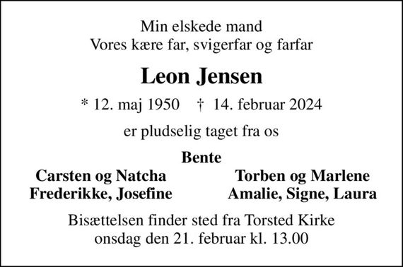 Leon Jensen | Dødsannoncer i Danmark