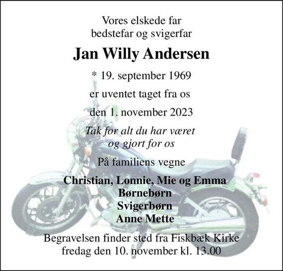 Jan Willy Andersen | Dødsannoncer i Danmark