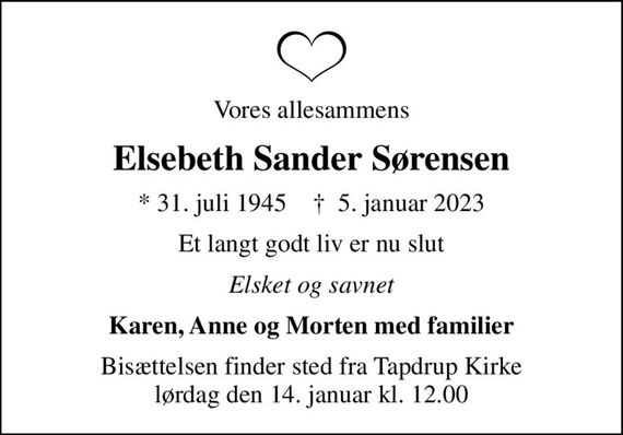 Elsebeth Sander Sørensen | Dødsannoncer i Danmark