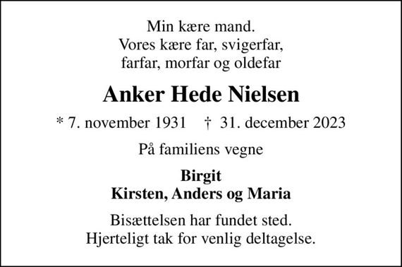 Anker Hede Nielsen | Dødsannoncer i Danmark
