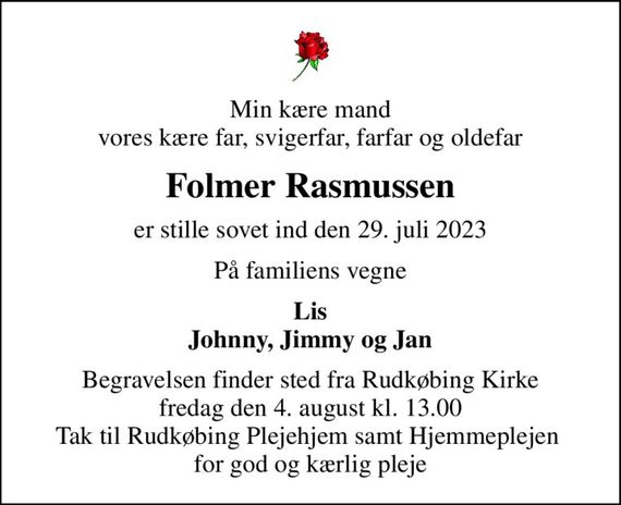 Folmer Emil Rasmussen | Dødsannoncer i Danmark