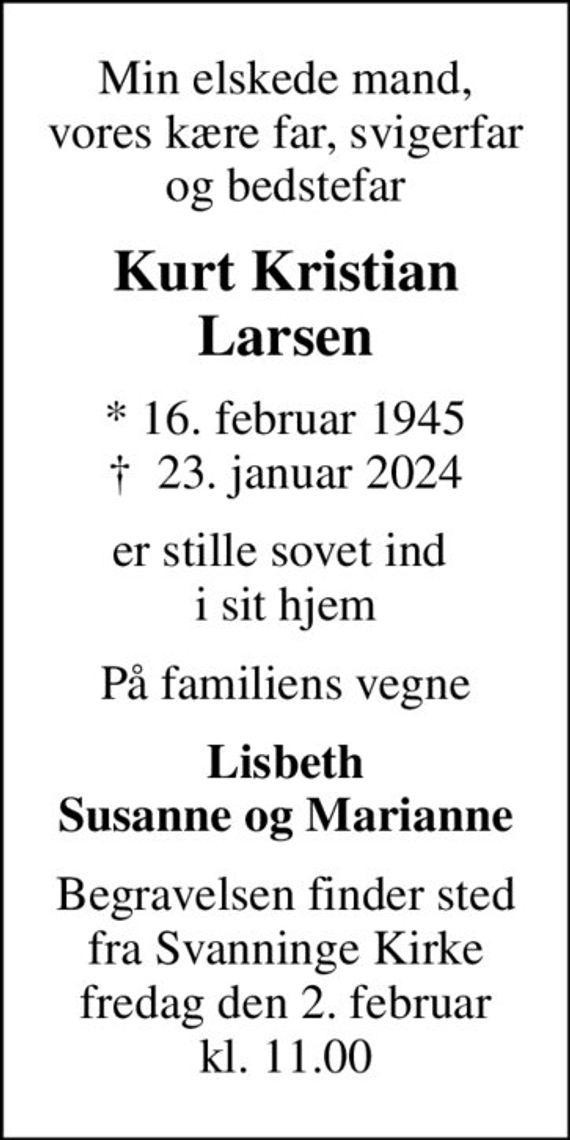 Kurt Kristian Larsen | Dødsannoncer i Danmark