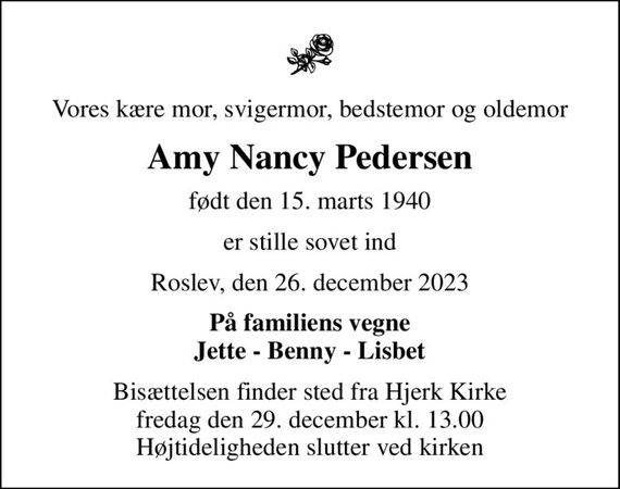 Amy Nancy Pedersen | Dødsannoncer i Danmark