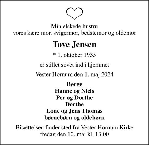 Tove Jensen Dødsannoncer I Danmark