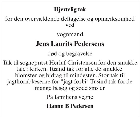 Jens Laurits Pedersen | Dødsannoncer i Danmark