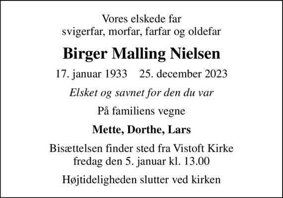 Birger Malling Nielsen | Dødsannoncer i Danmark