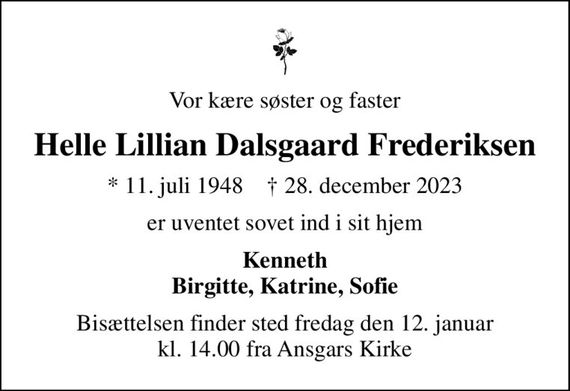Helle Lillian Dalsgaard Frederiksen | Dødsannoncer i Danmark