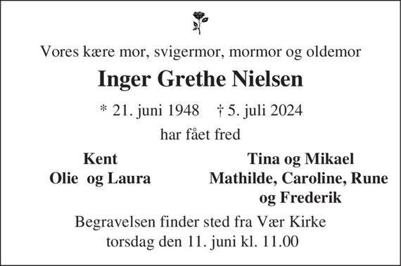 Inger Grethe Nielsen | Dødsannoncer i Danmark