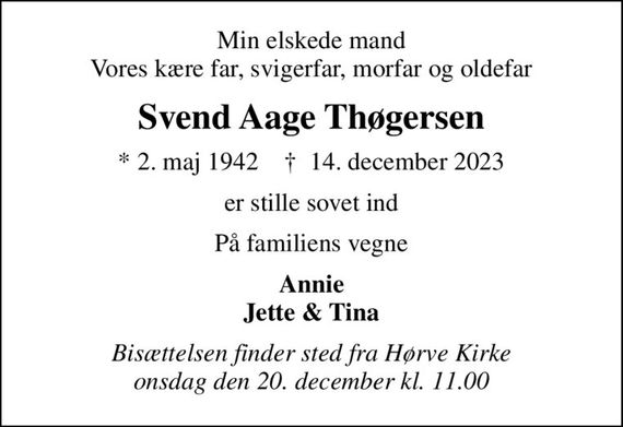 Svend Aage Thøgersen | Dødsannoncer i Danmark
