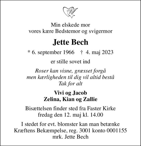 Jette Bech | Dødsannoncer i Danmark