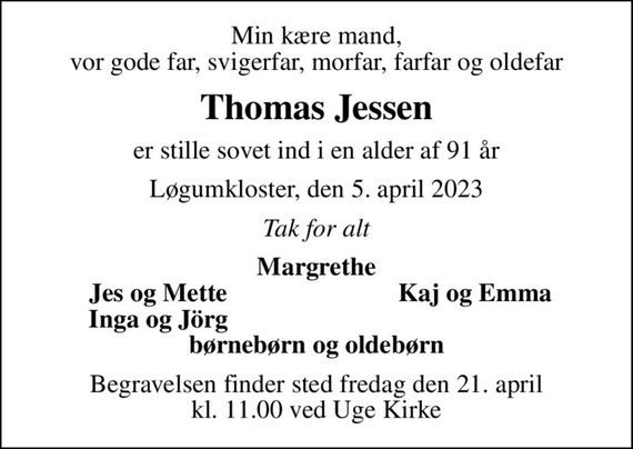 Thomas Jessen | Dødsannoncer i Danmark