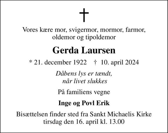Gerda Laura Laursen | Dødsannoncer i Danmark