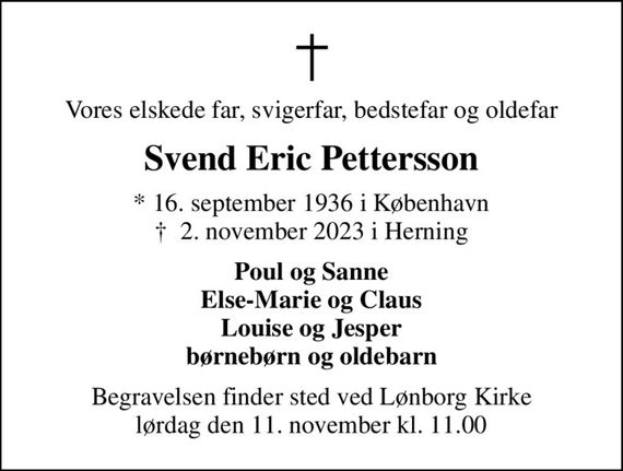 Svend Eric Pettersson | Dødsannoncer i Danmark