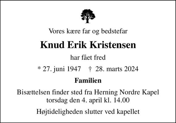 Knud Erik Kristensen | Dødsannoncer i Danmark