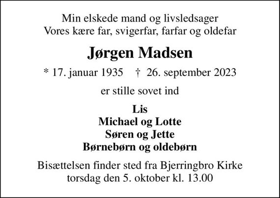 Jørgen Madsen | Dødsannoncer i Danmark