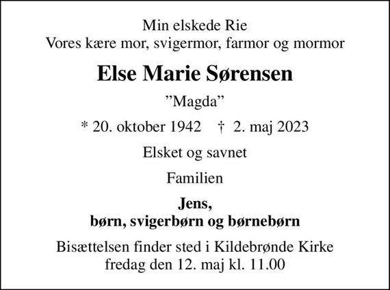 Else Marie Sørensen | Dødsannoncer i Danmark