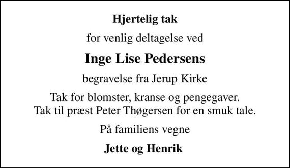 Inge Lise Pedersen | Dødsannoncer i Danmark