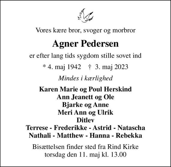 Agner Pedersen | Dødsannoncer i Danmark